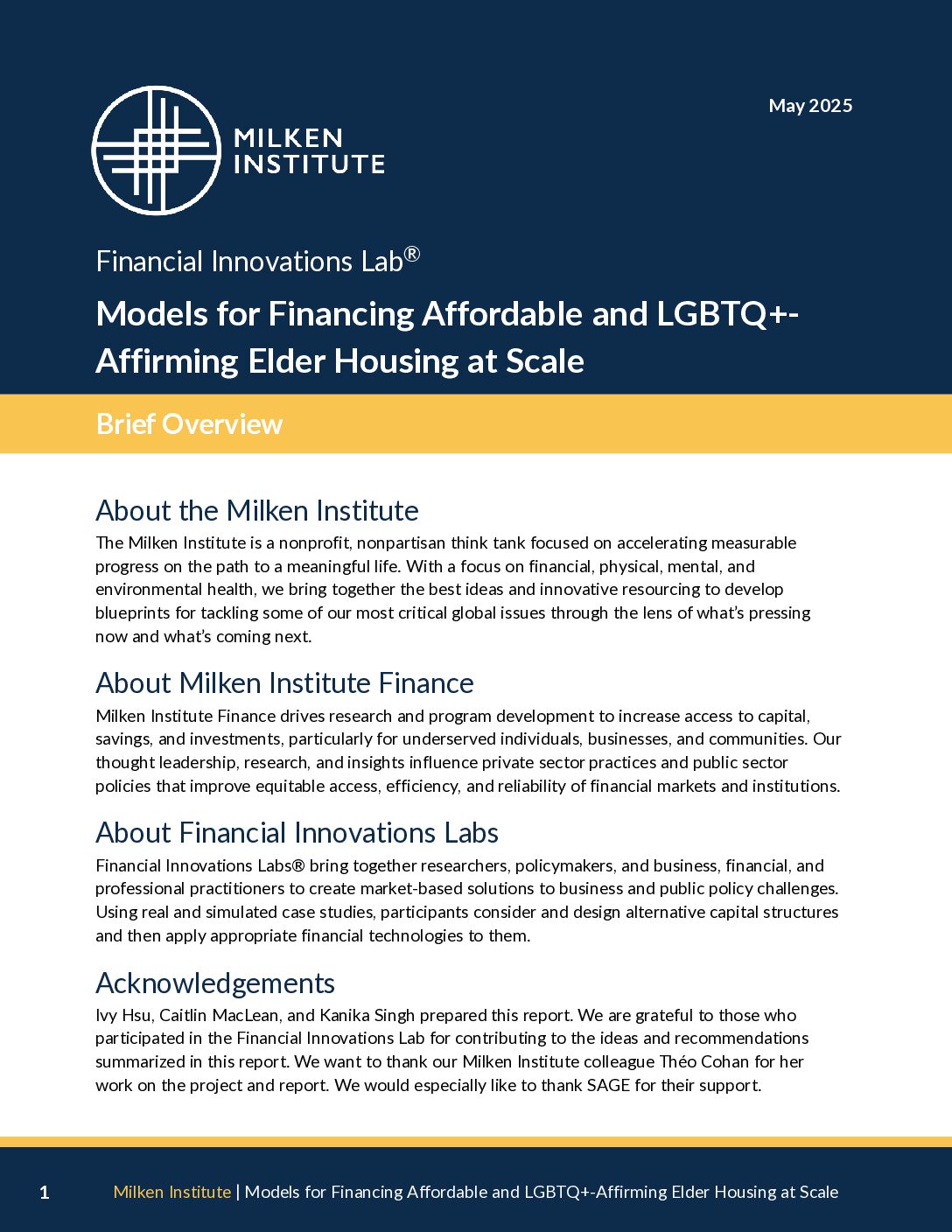 Models for Financing Affordable and LGBTQ+-Affirming Elder Housing at Scale: Brief Overview ...